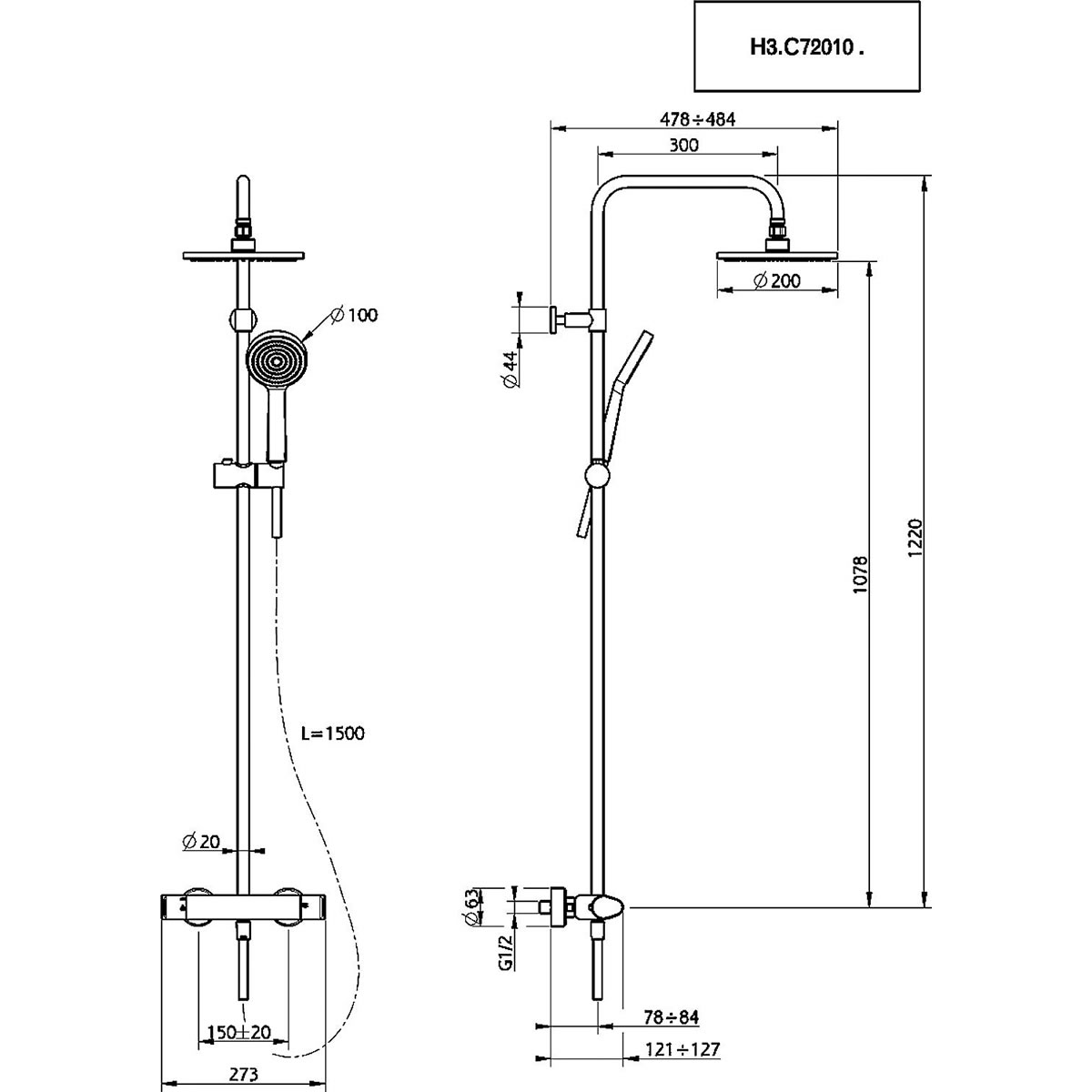 Brause-System Evica Handbrause, Kopfbrause Ø 200 mm und Thermostat, chrom - 93 030 45