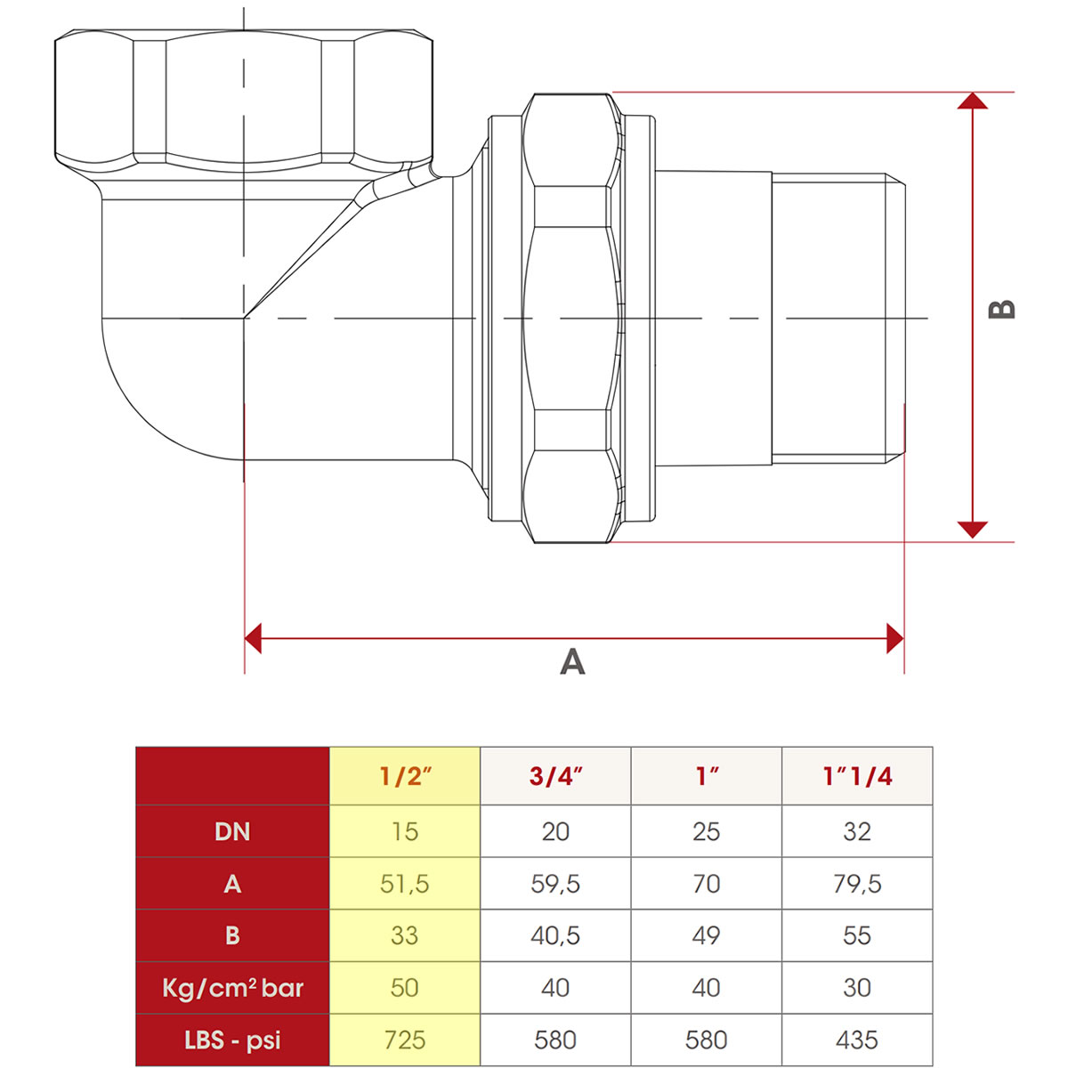 Gewindefitting-Winkel-Verschraubung 1/2'' IG x 1/2'' AG