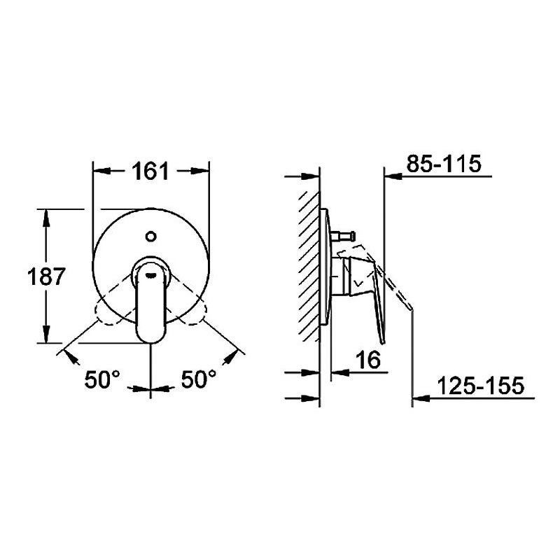 Unterputz-Wannenmischer Grohe Eurosmart Cosmopolitan, Rosette Ø 161 mm, chrom - 24045000