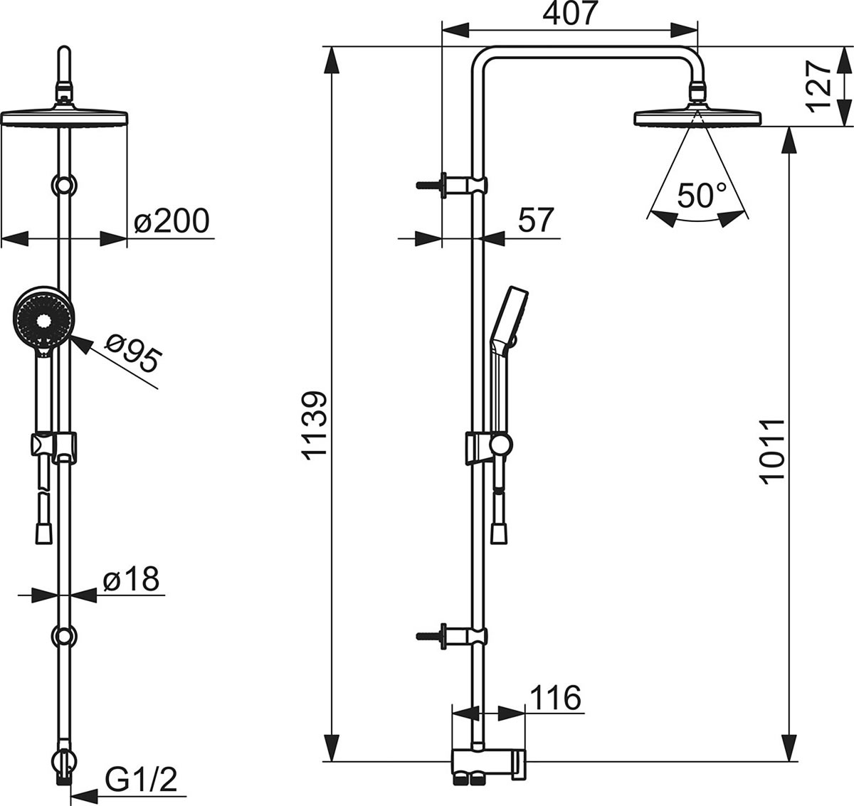 Brause-System Hansa Hansabasicjet ohne Armatur, Handbrause + Kopfbrause Ø 200 mm, chrom - 44380200