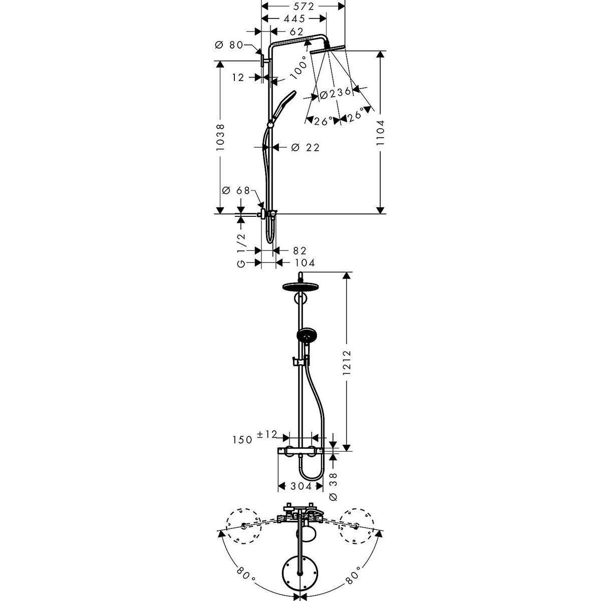 Duschsystem Hansgrohe Raindance Select Handbrause, Kopfbrause Ø 240 mm ...