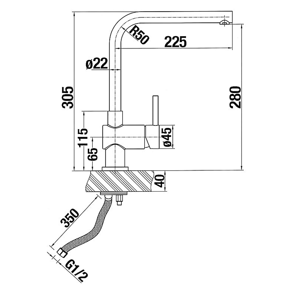 Spültischmischer INOX COLORADO mit schwenkbarem L-Auslauf