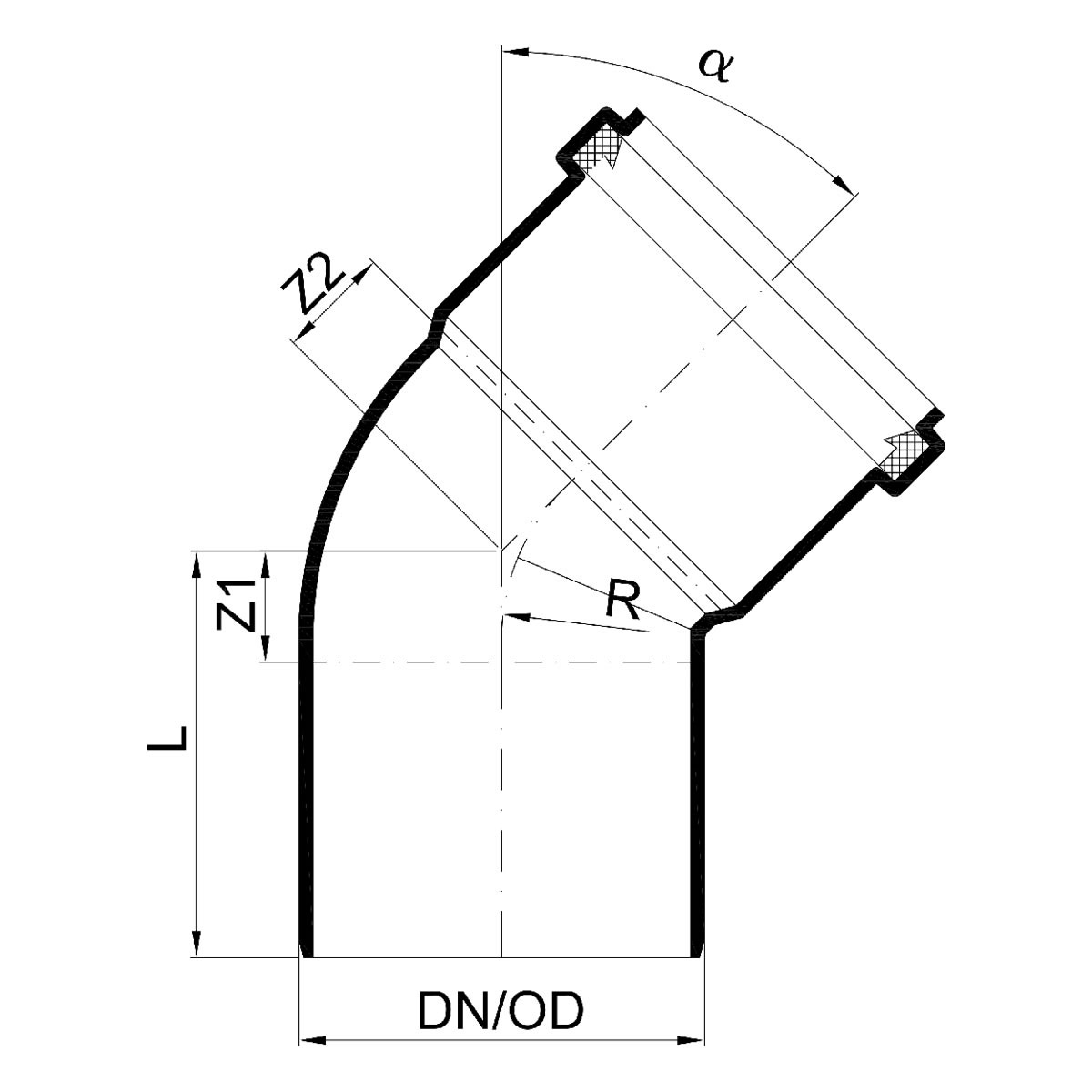 POLO-KAL NG Abflussrohr-Bogen 45° mit Muffe - DN 50