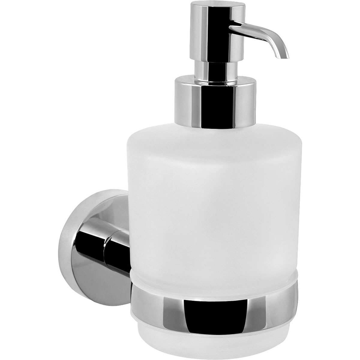 Seifenspender Eight 100 ml mit Wandhalter, Messing verchromt, Glas satiniert - 93 920 22