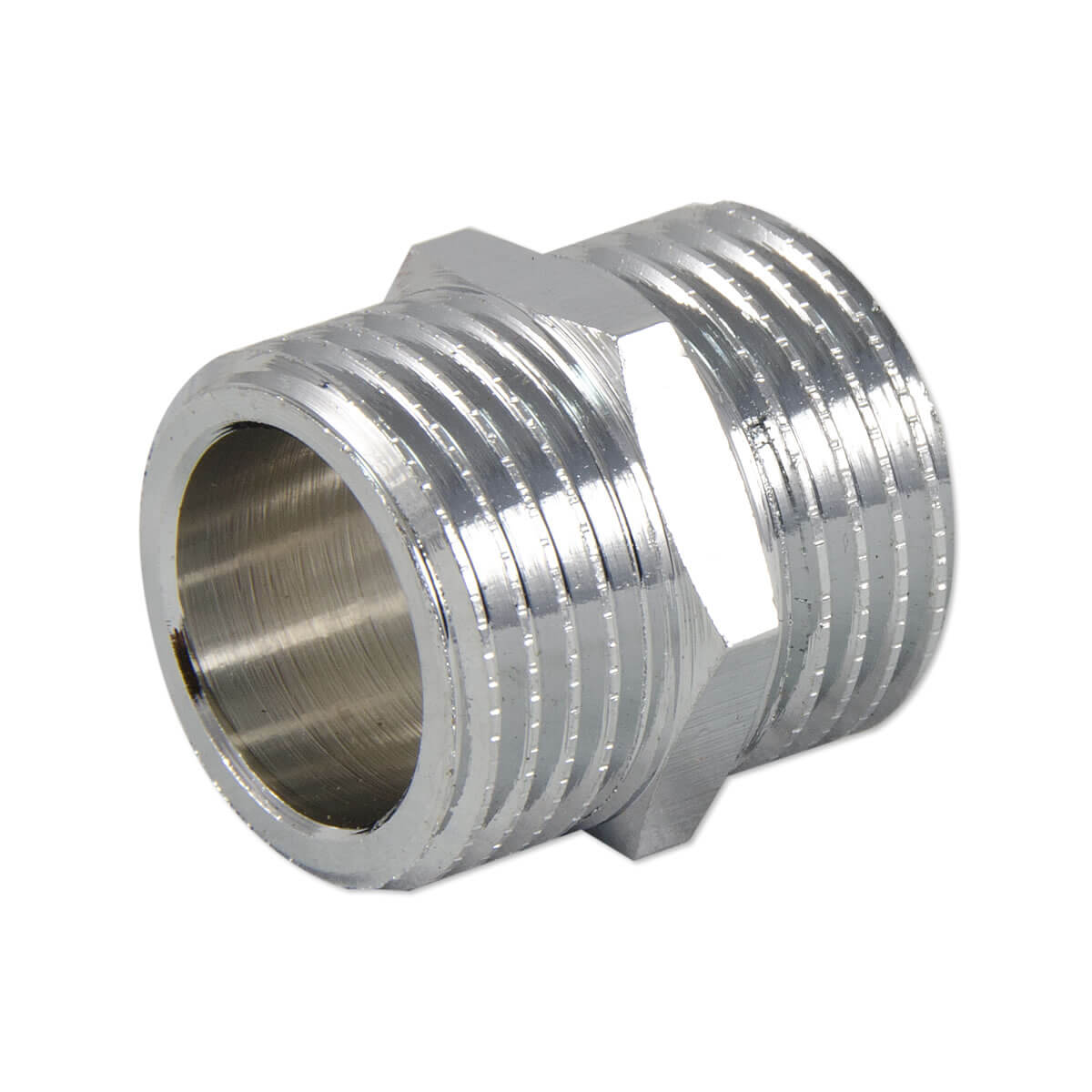 Messing Gewindefitting-Doppelnippel 1/2'' AG x 1/2'' AG - verchromt