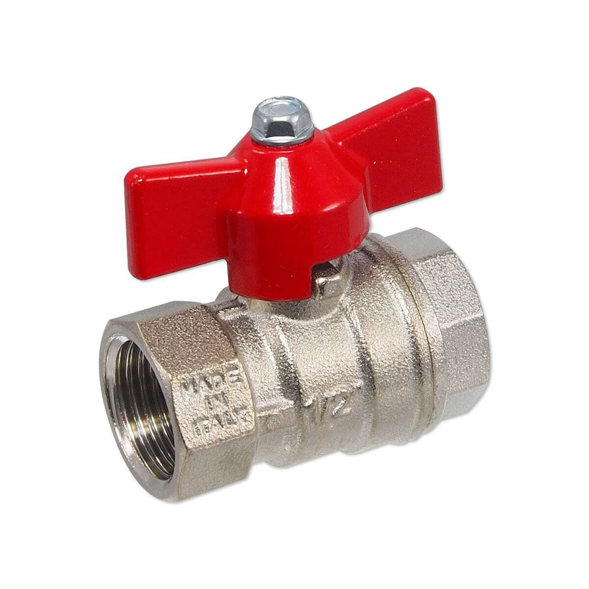 Kugelhahn 1/2'' IG x 1/2'' IG - DN 15 vernickelt- Flügelgriff Rot