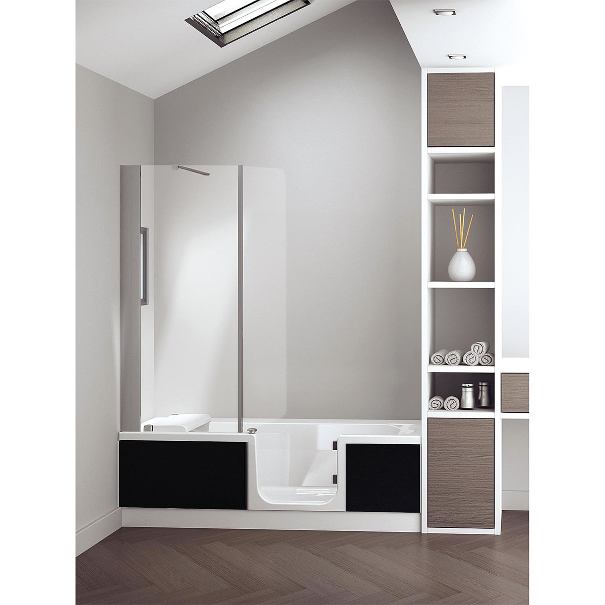 Badewanne Kinedo Duo-Eck mit Duschbereich links, Glasverkleidung ...