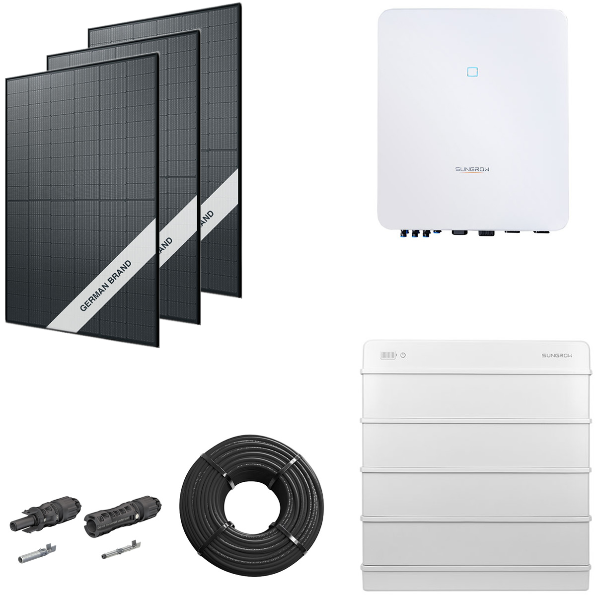 Photovoltaik-Paket 5 kWp mit Sungrow Wechselrichter 5 kW + Stromspeicher 12,8 kWh, 12 ...