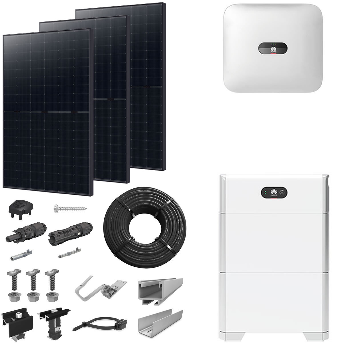PV-Komplettanlage 5 kWp mit Huawei Wechselrichter 5 kW + Stromspeicher 10,0 kWh, 12 Solarmodulen ...