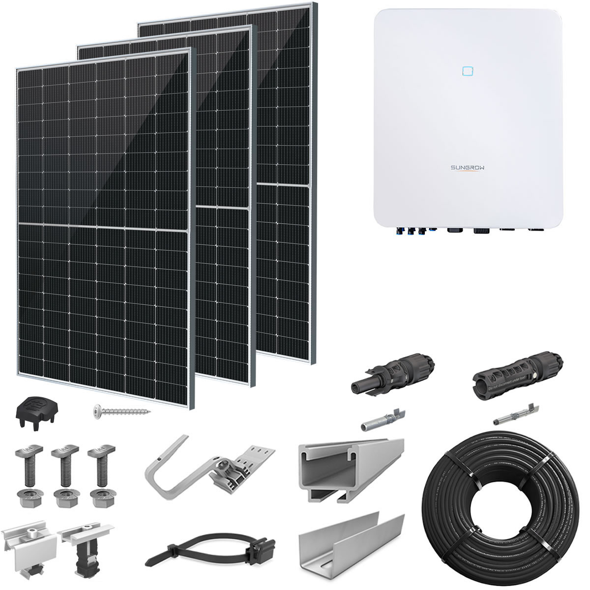 PV-Komplettanlage 5 kWp mit Sungrow Wechselrichter 5 kW, 12 Solarmodulen silver frame ...