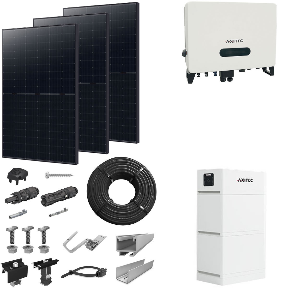 PV-Komplettanlage 10 kWp mit AXITEC Wechselrichter 10 kW + Stromspeicher 6,7 kWh, 24 ...