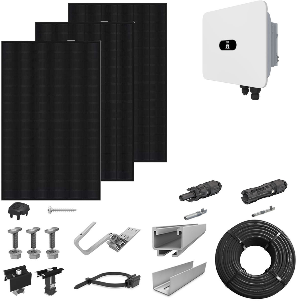 PV-Komplettanlage 12 kWp mit Huawei Wechselrichter 15 kW, 30 Solarmodulen Glas-Glas full black ...