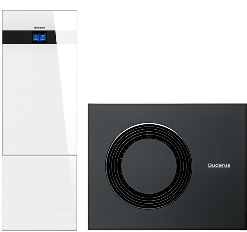 Buderus Luft-Wasser-Wärmepumpe Logaplus WLW186i-10 AR T180 mit integriertem Heizstab, weiß ...